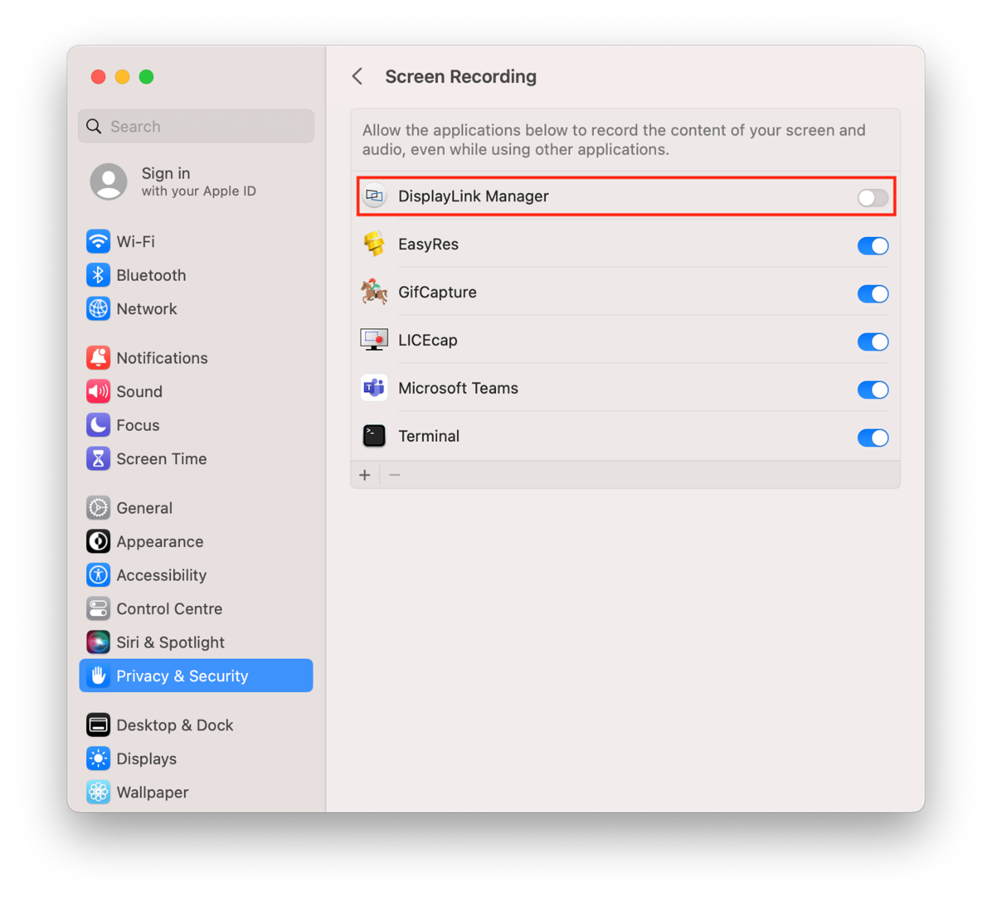 AC7049 macOS asks for Screen Recording permission – ACT